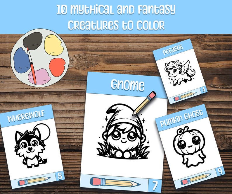 Kawaii Mythical Fantasy Creatures Coloring Pages 10pages for Kids and ...