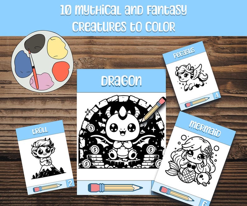 Kawaii Mythical Fantasy Creatures Coloring Pages 10pages for Kids and ...