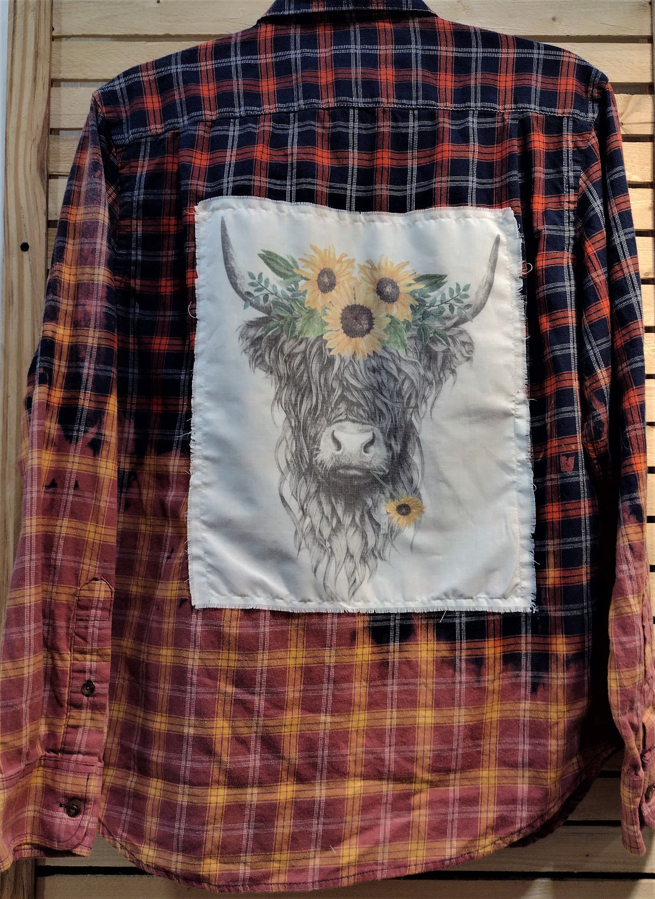 upcycled bleached flannel shirt w/custom back patch - munimoro.gob.pe