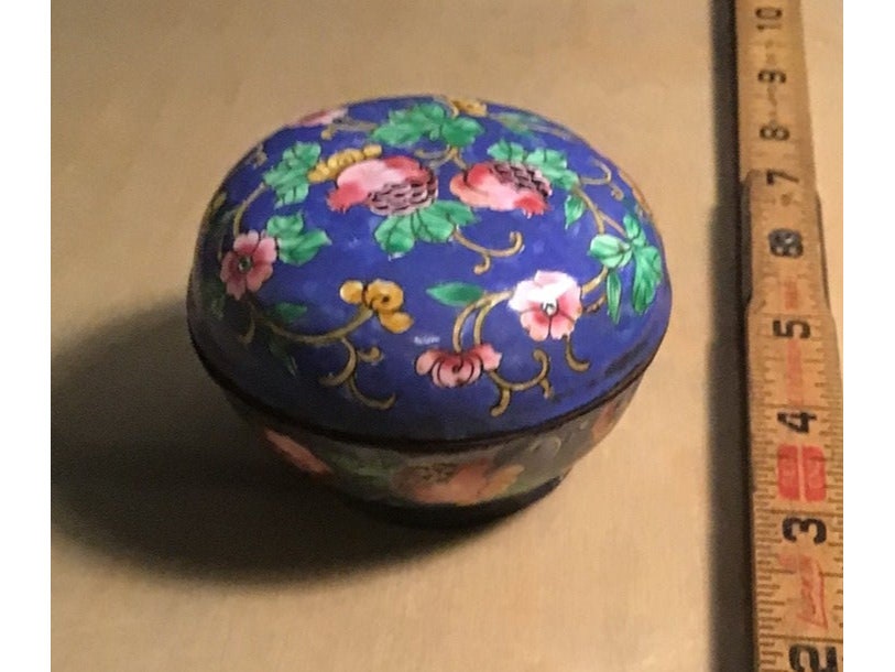 Beautiful Vintage Round Trinket Box Covered W/ Decorations of Vines and ...