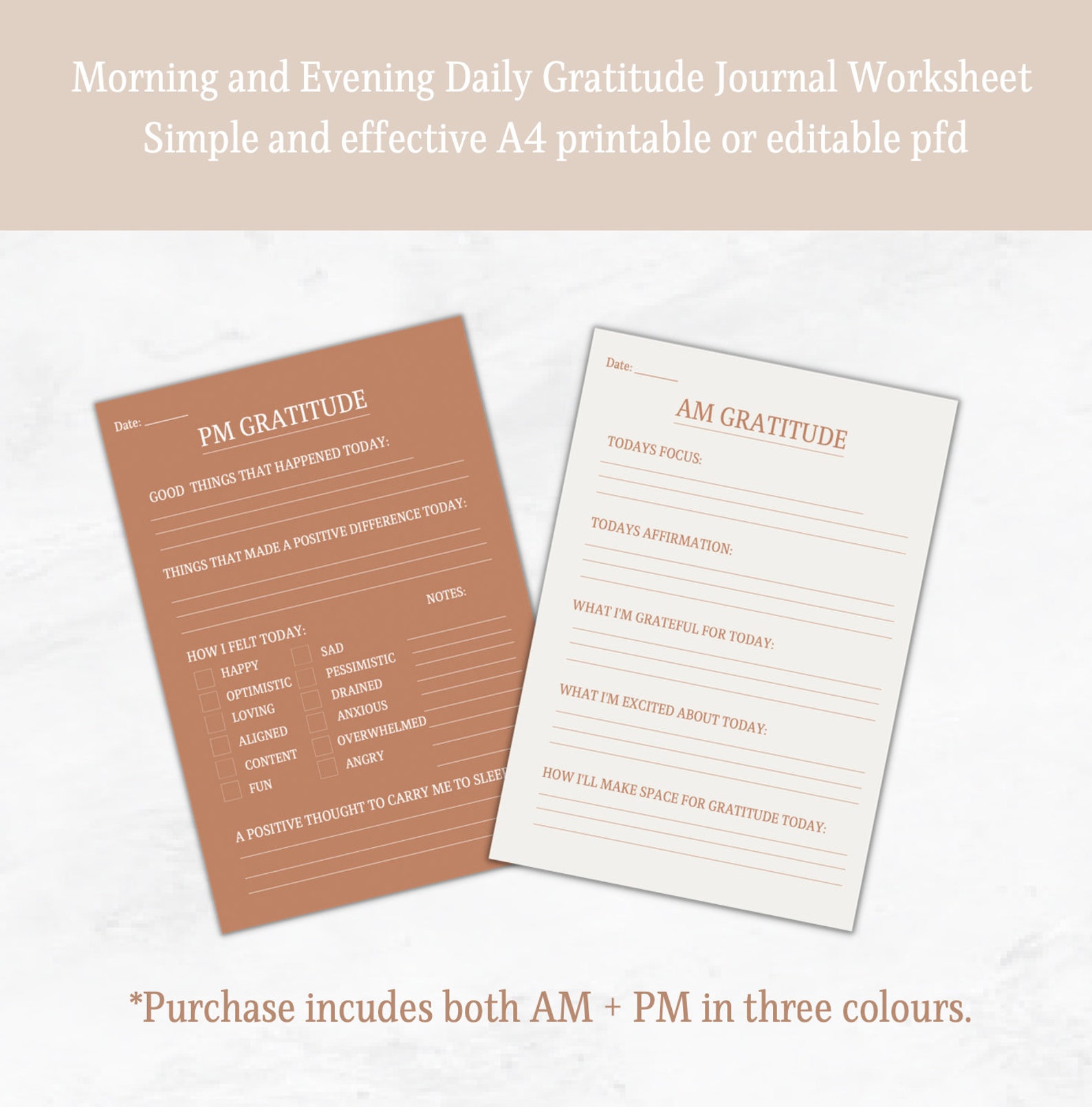 Gratitude Journal, Printable Worksheet, Day and Night, Health ...