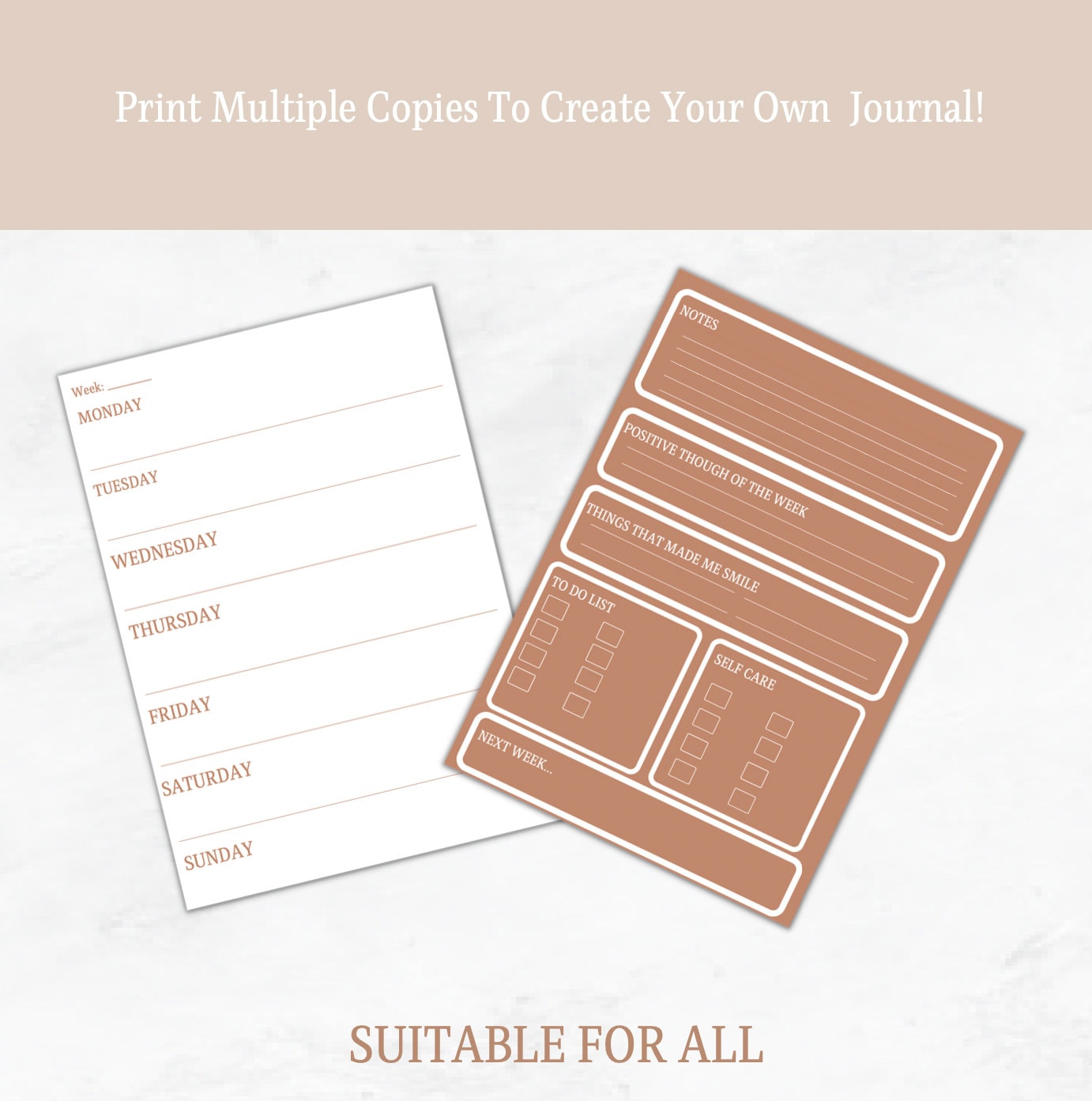 7 Day Weekly Journal, Printable Journal, Self Development Journalling ...