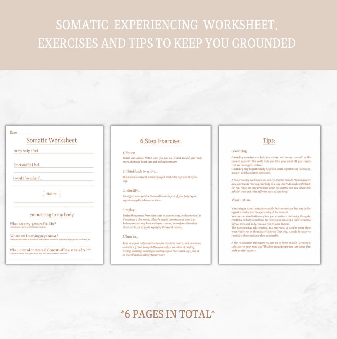 Somatic Therapy, Somatic Experiencing, Printable Worksheet, Digital ...