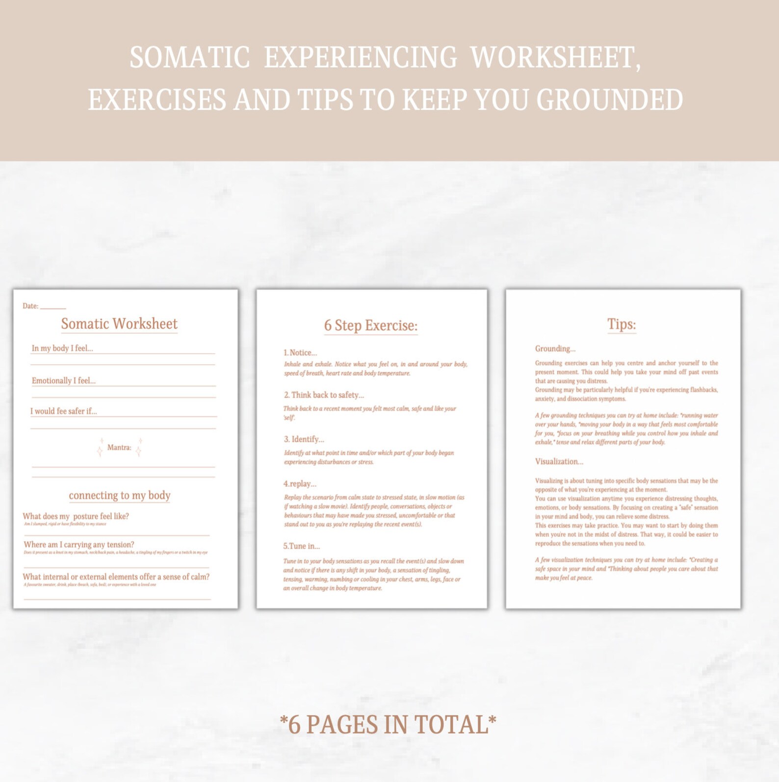 Somatic Therapy, Somatic Experiencing, Printable Worksheet, Digital ...