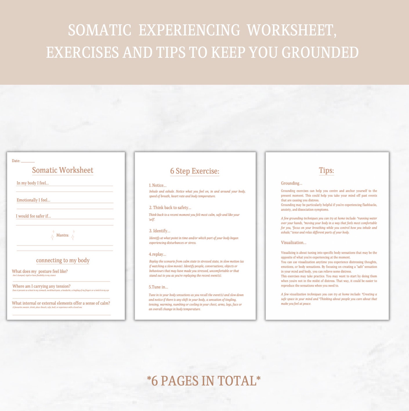 Somatic Therapy, Somatic Experiencing, Printable Worksheet, Digital ...