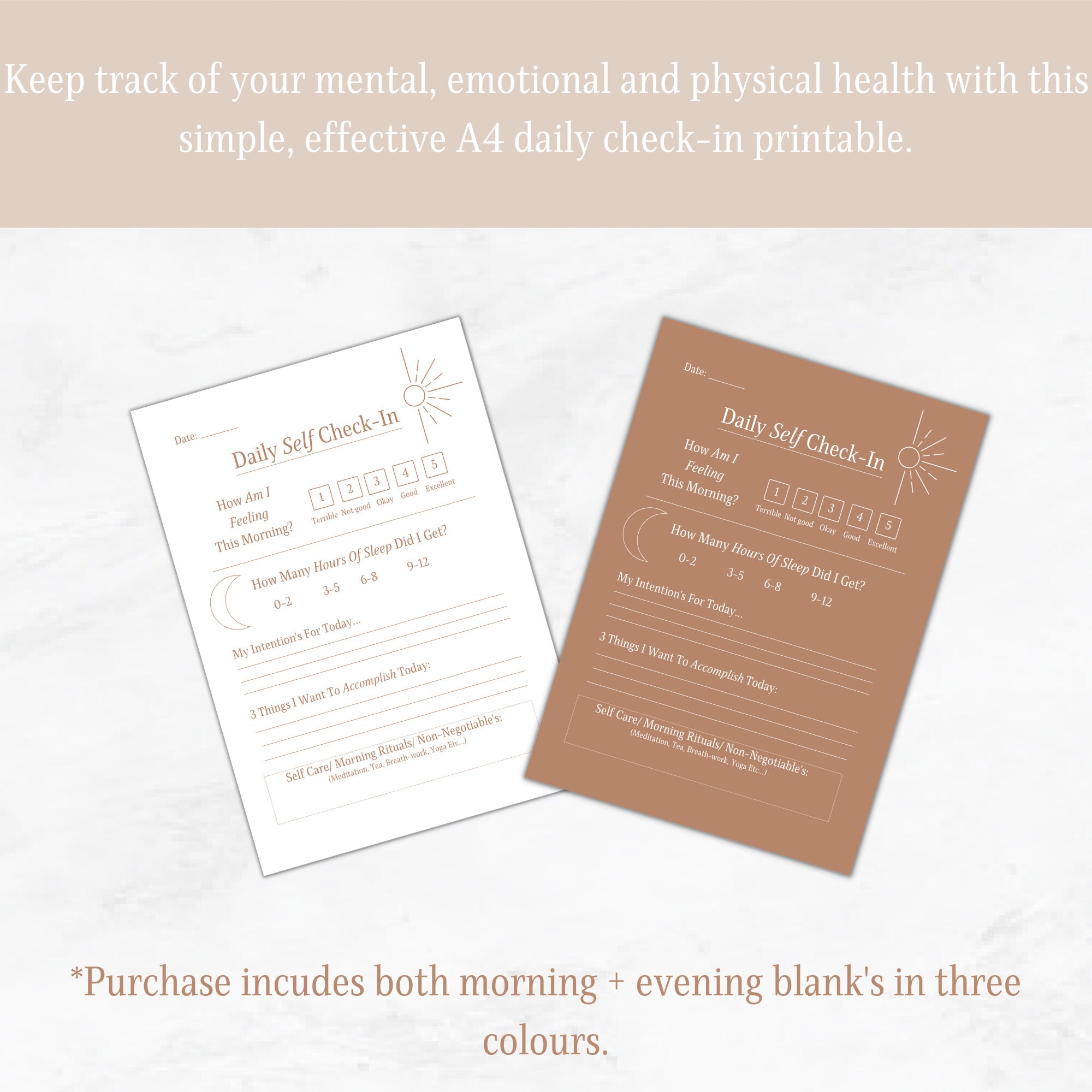 Daily Journal, Printable Worksheet, Mental, Emotional + Physical Health ...