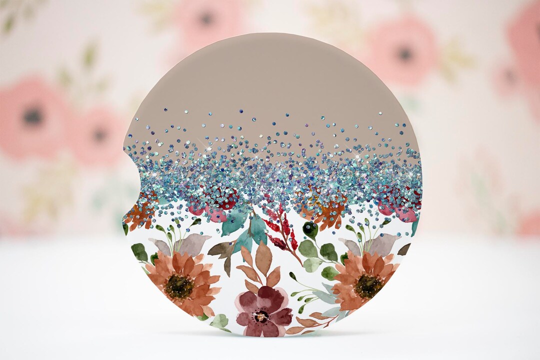 Watercolor Floral Themed Sandstone Car Coaster - Etsy
