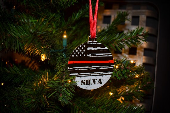 American Flag Red Line Christmas Ornament - Etsy