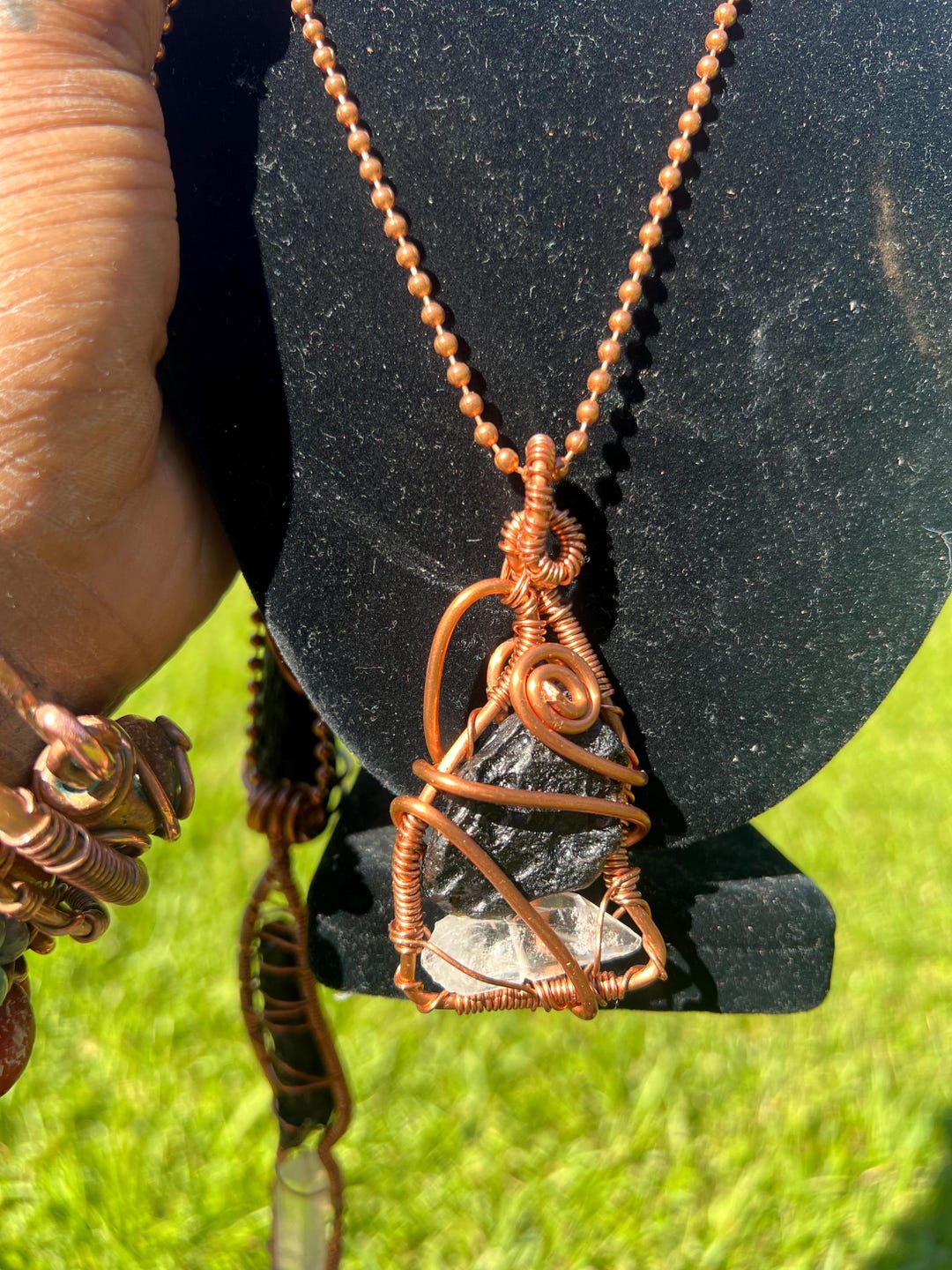 Clear Quartz and Tektite Necklace (dual-sided) - Etsy