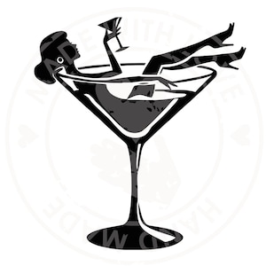 Chic Woman Lounging in Martini Glass SVG Glamorous Cocktail Party ...