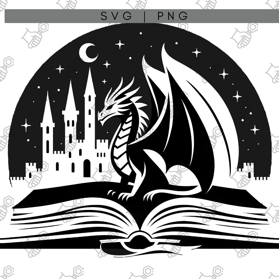 Enchanted Dragon and Castle Book SVG Mystical Fantasy Clipart for ...