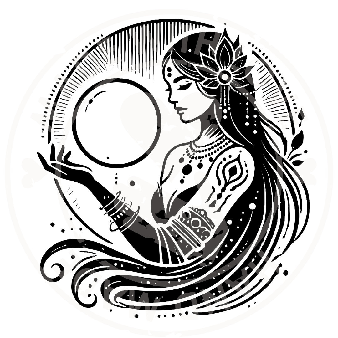 Goddess Vector Art Black and White Mystical Line Art Illustration - Etsy