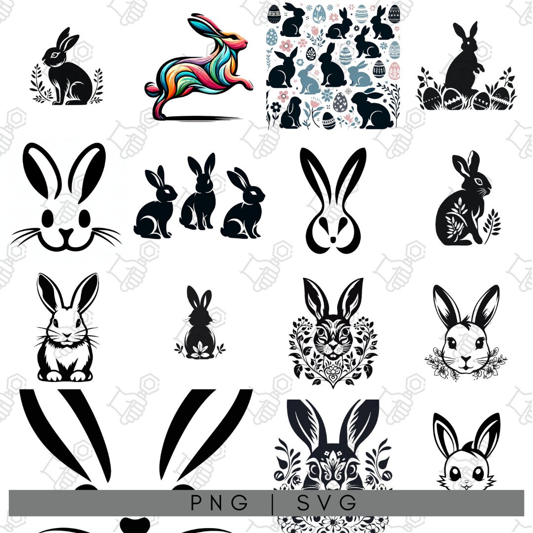 Easter Bunny SVG Bundle Charming Rabbit Silhouettes and Clipart for ...