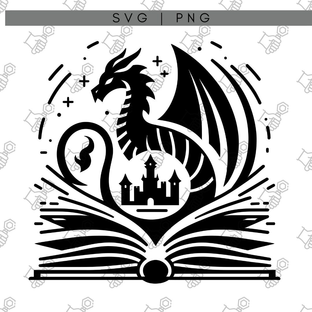 Enchanted Dragon and Castle Book SVG Mystical Fantasy Clipart for ...