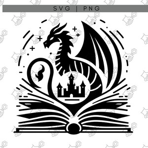Enchanted Dragon and Castle Book SVG Mystical Fantasy Clipart for ...