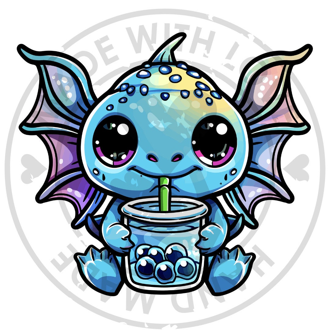 Cute Kawaii Blue Axolotl SVG PNG Funny Axolotl Bubble Boba Tea Anime ...