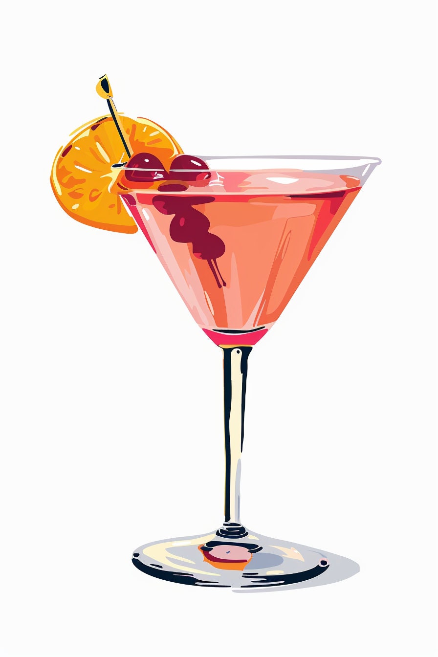 Matisse's Manhattan: Retro Cosmo PNG, Minimalist Cocktail Illustration ...