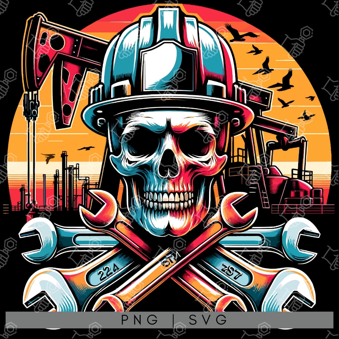 Rugged Oilfield, Roughneck PNG Collection: Oil Rig, Worker, Skull, and Wrench Designs Ideal for ...