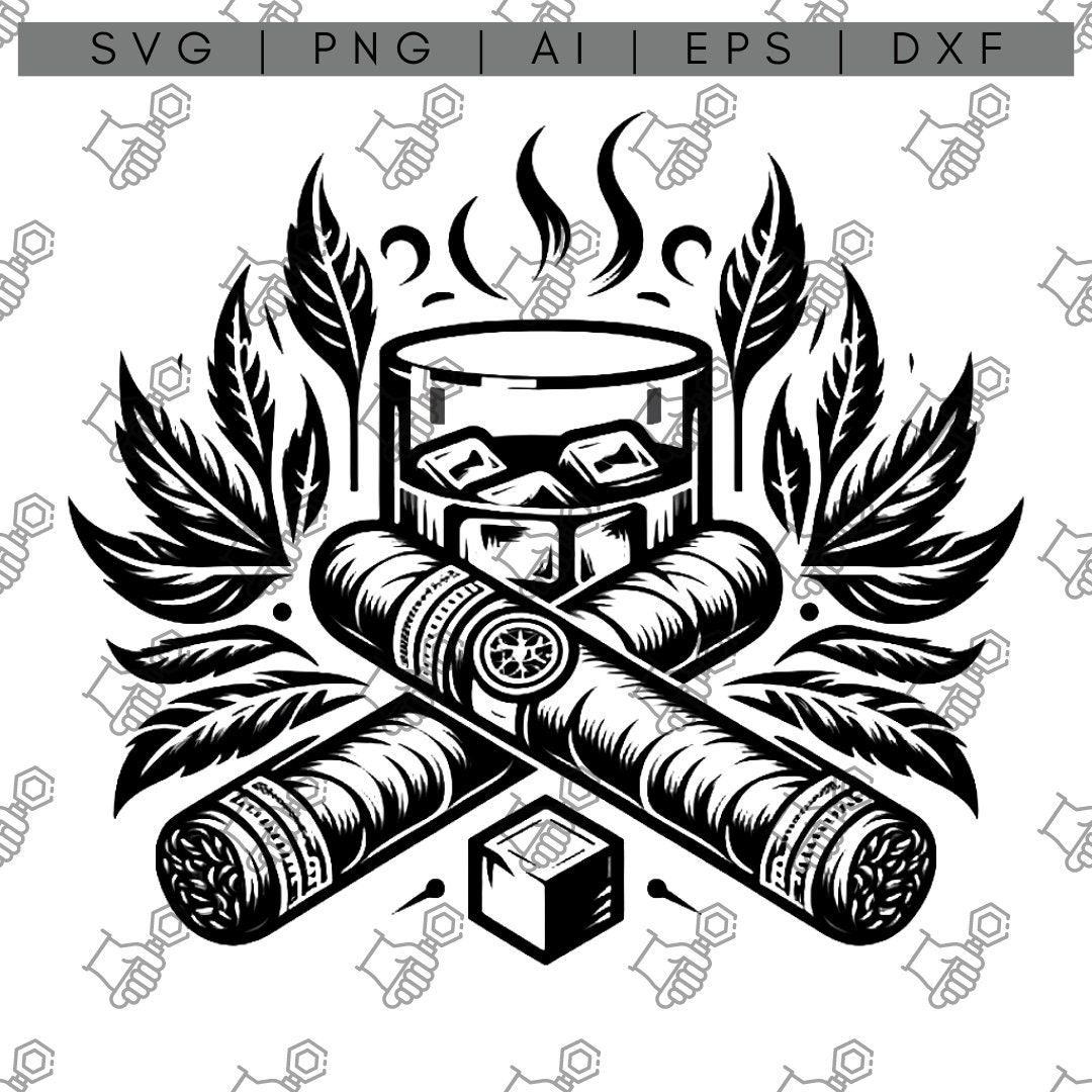 Whiskey and Cigar SVG Bundle Premium Cigar and Whiskey Clipart Tobacco ...