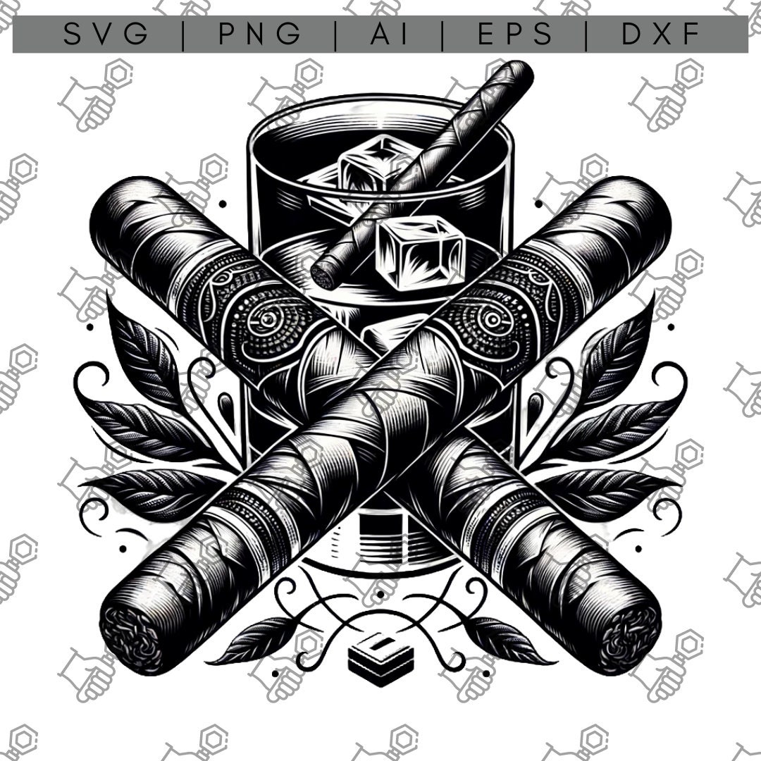 Whiskey and Cigar SVG Bundle Premium Cigar and Whiskey Clipart Tobacco ...
