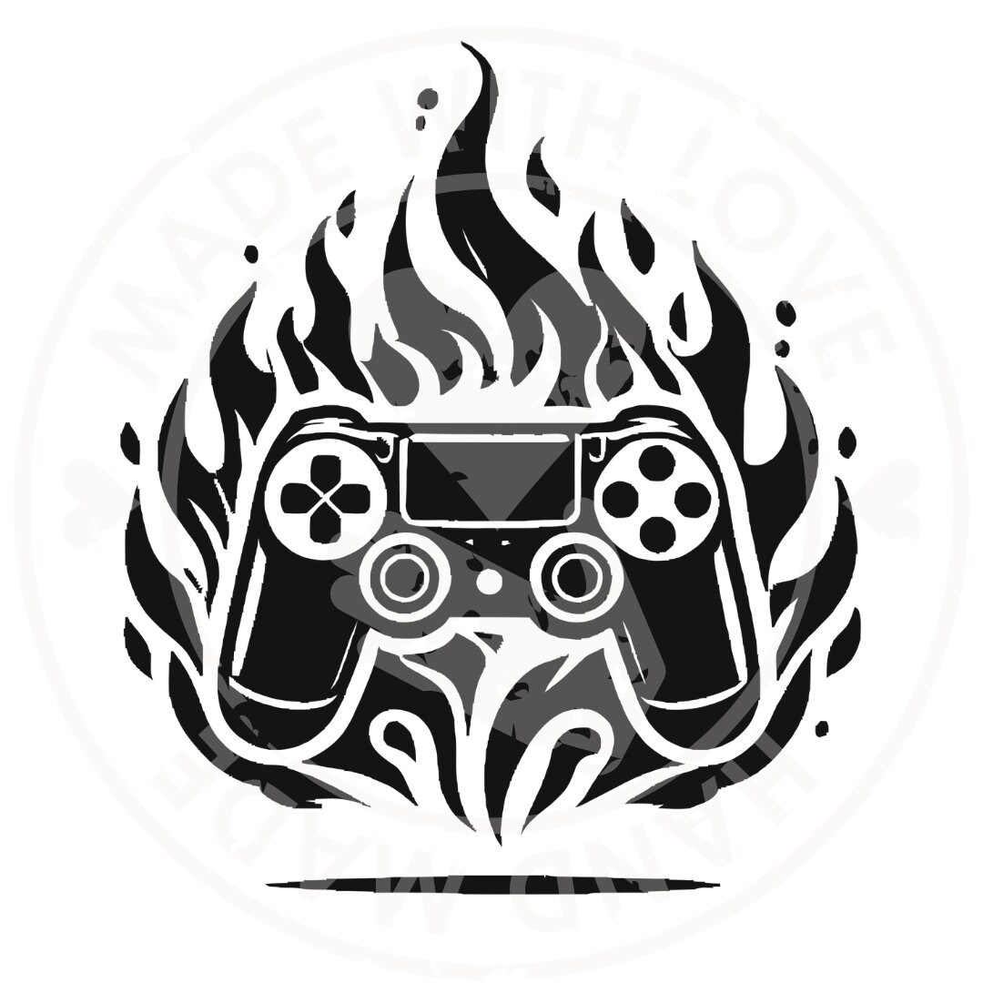 Flaming Game Controller Vector Art Black and White Gaming Line Art ...