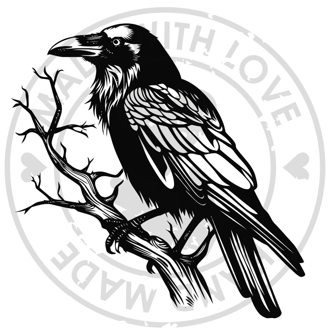 Transparent Background Raven on Tree Branch SVG & PNG Files Halloween ...