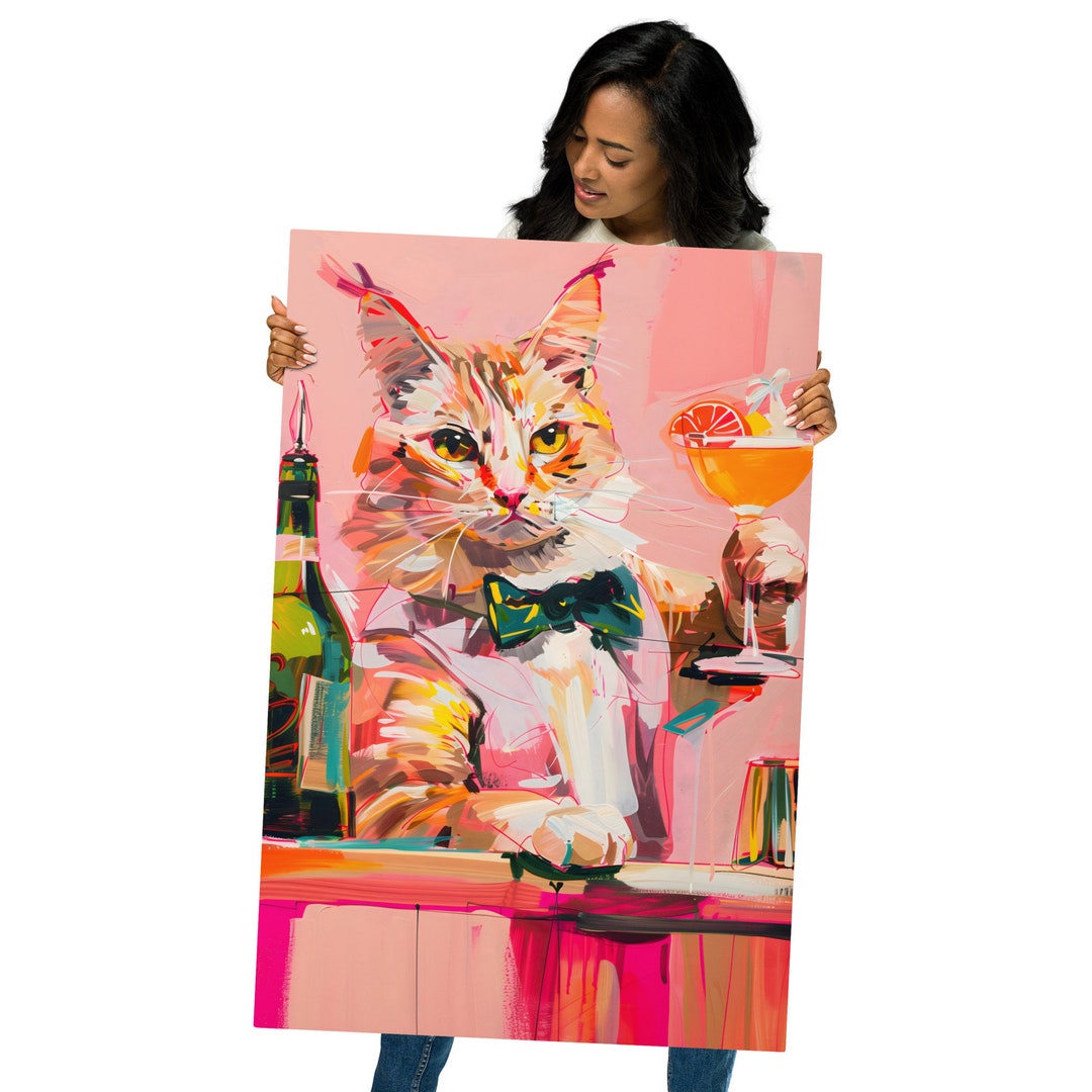 Transform Your Space With Whimsical Pink Cat Art High-detail Vibrant ...