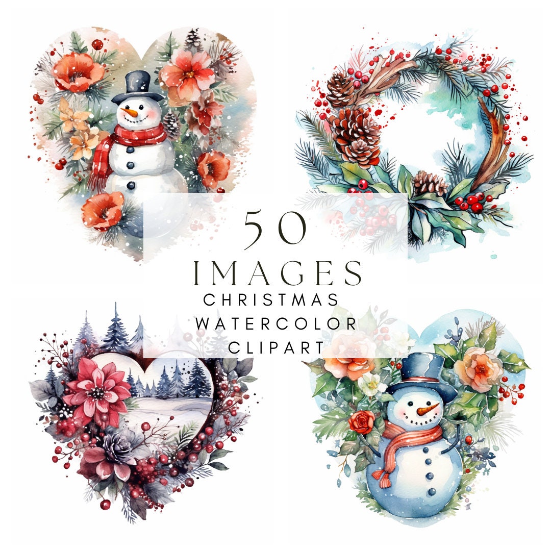 Christmas Watercolor Clipart Set of 50 Santa Christmas - Etsy