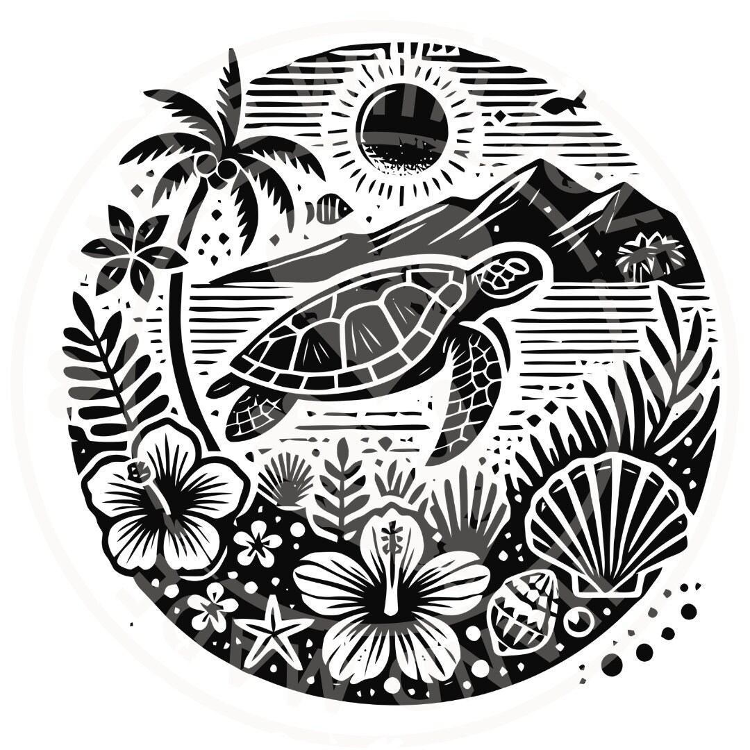 Tropical Paradise Sea Turtle Vector Illustration Beach Life SVG & PNG ...