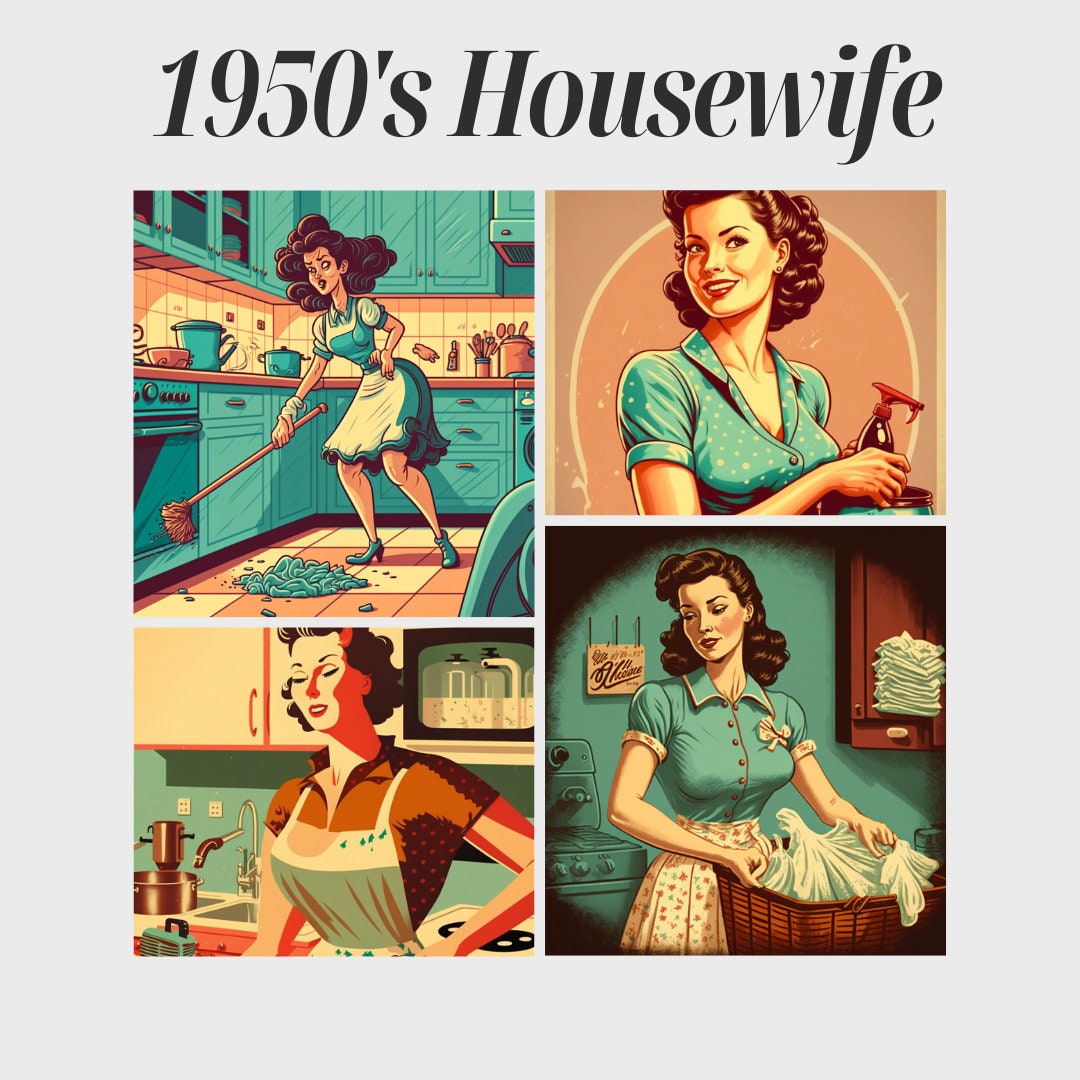 1950s Housewife Illustration Bundle, Vintage Retro PNG Clipart, Mid ...