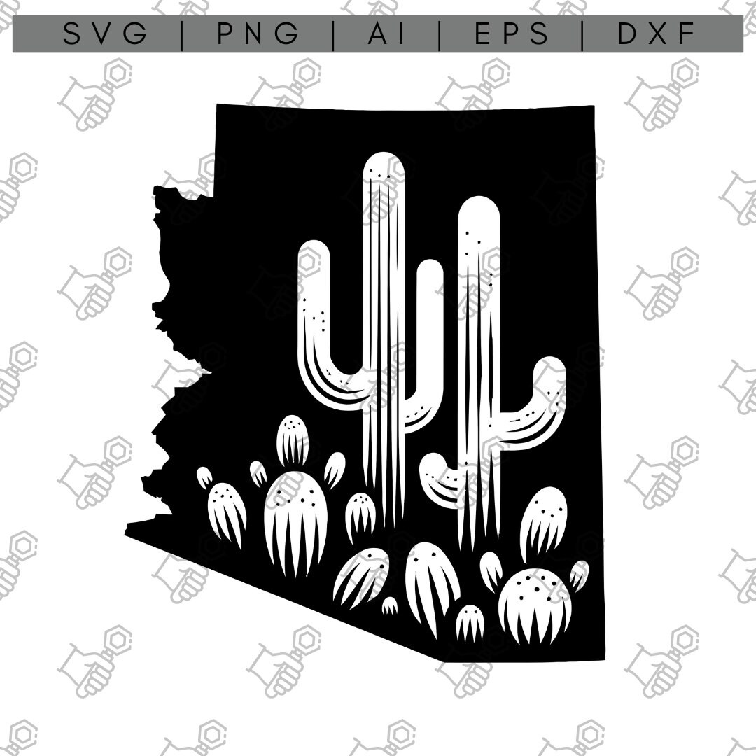 Arizona Cactus SVG File State Outline With Cacti Clipart Arizona ...