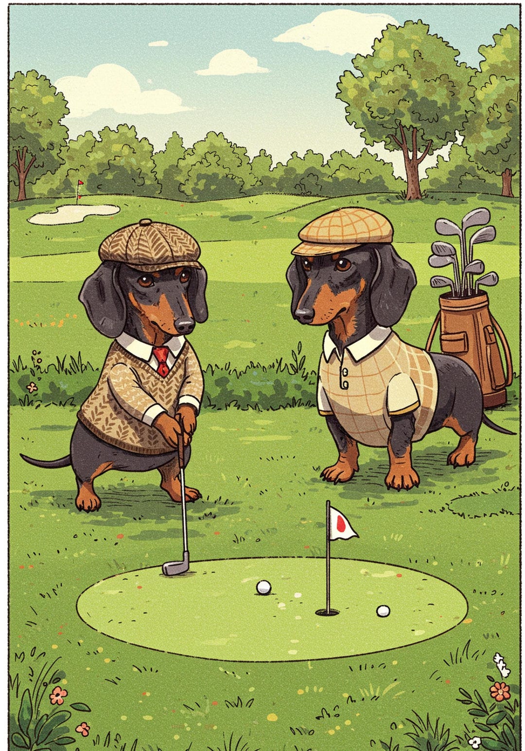 Vintage Dachshund Golf Poster – Funny Retro Dog Art Print, Stylish ...