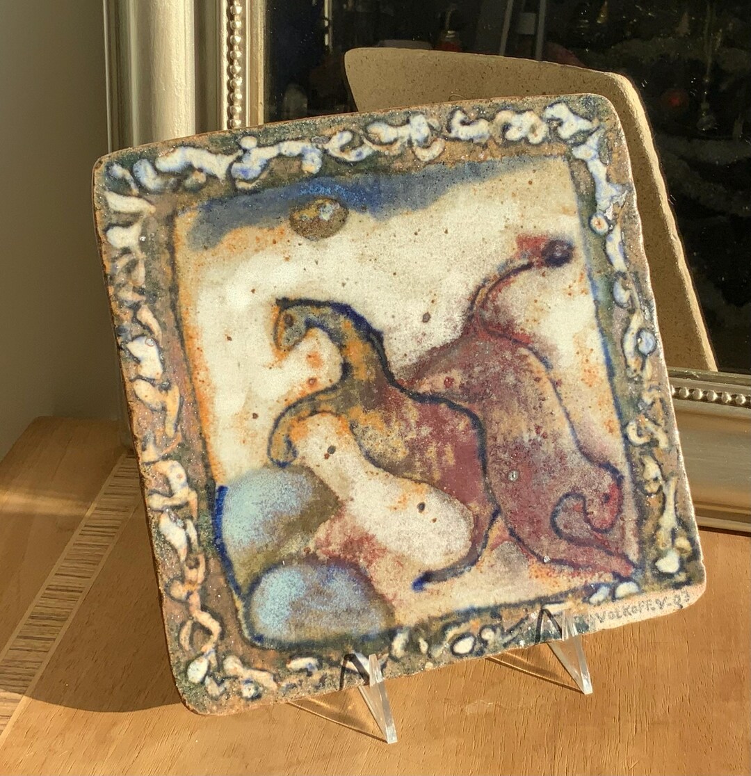 Glazed Stoneware Plaque in the Rock Art Style by Voldemar Volkoff - Etsy