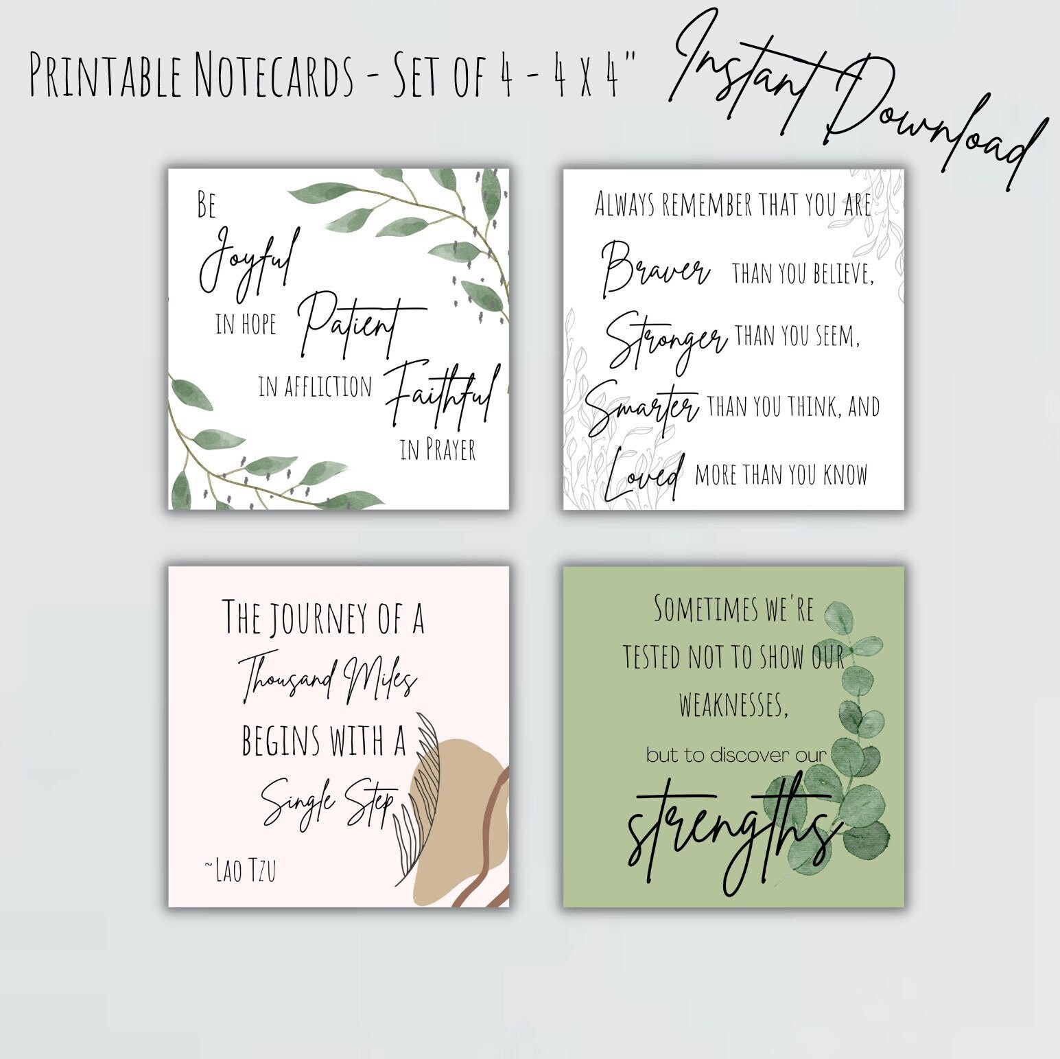Printable Instant/digital Download Quote Notecards Encouraging ...