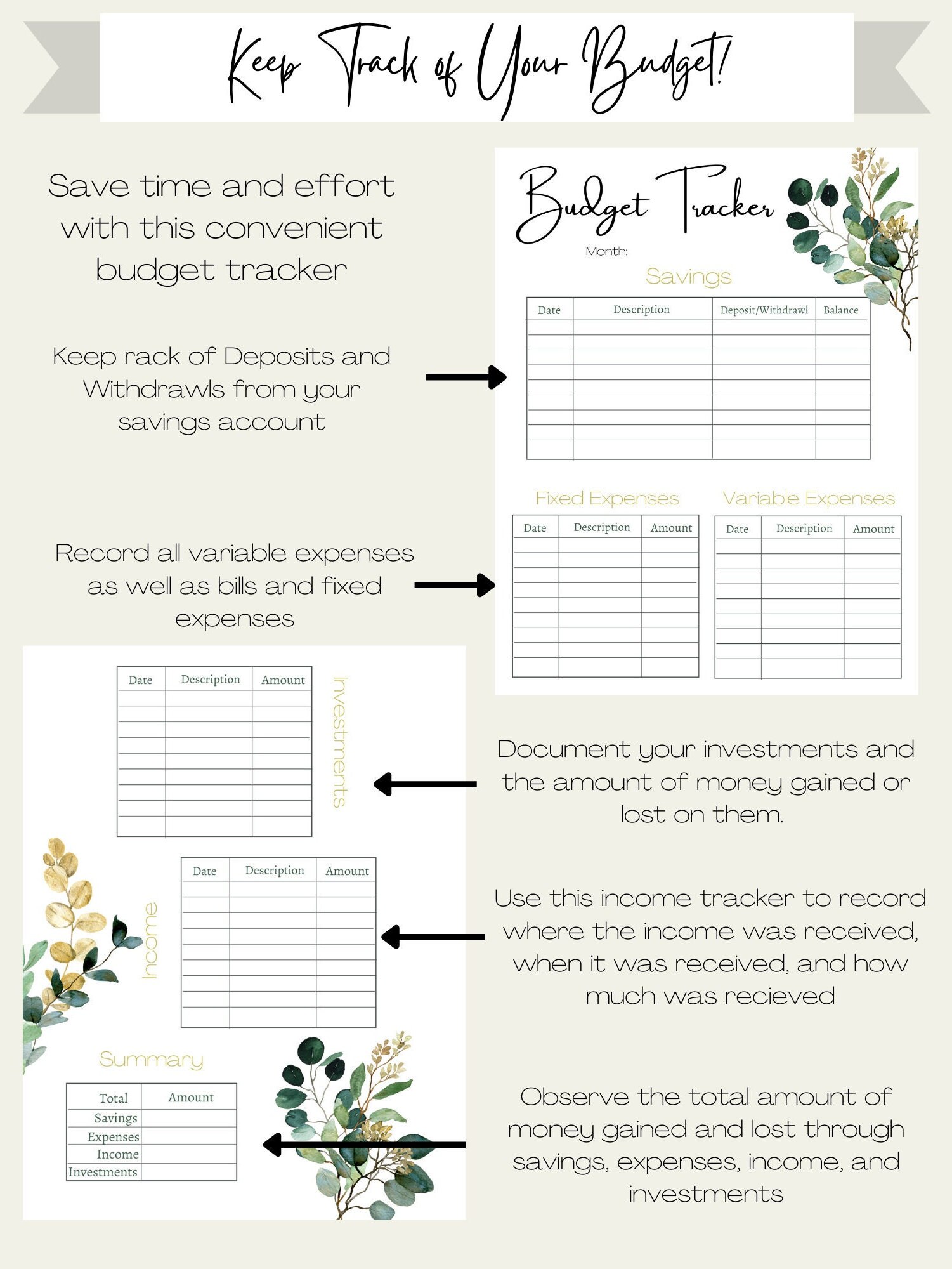 Printable Monthly Budget Tracker Instant Download - Etsy