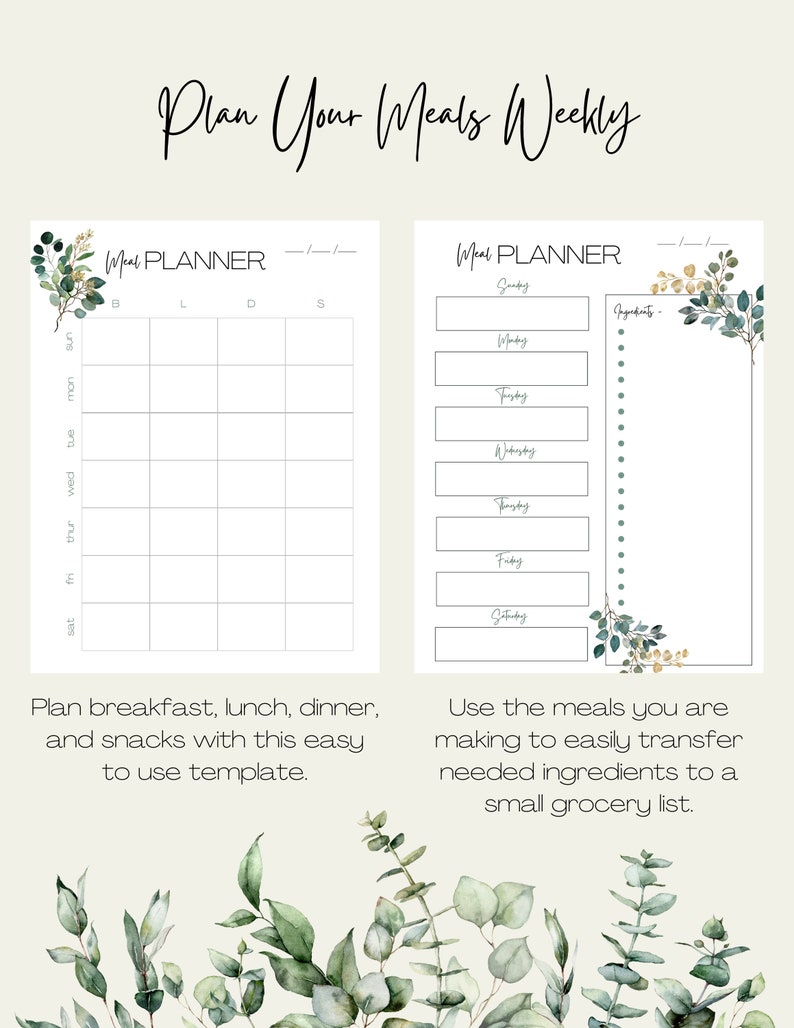 Printable Weekly Meal Planner 8 Page Bundle Instant Download - Etsy