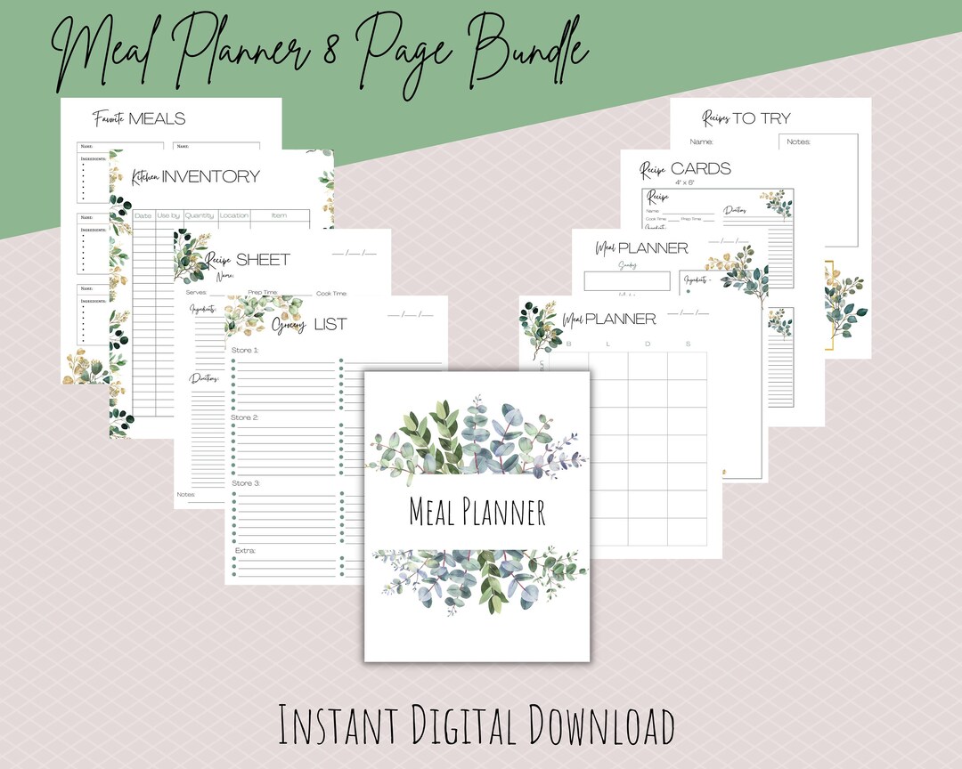 Printable Weekly Meal Planner 8 Page Bundle Instant Download - Etsy