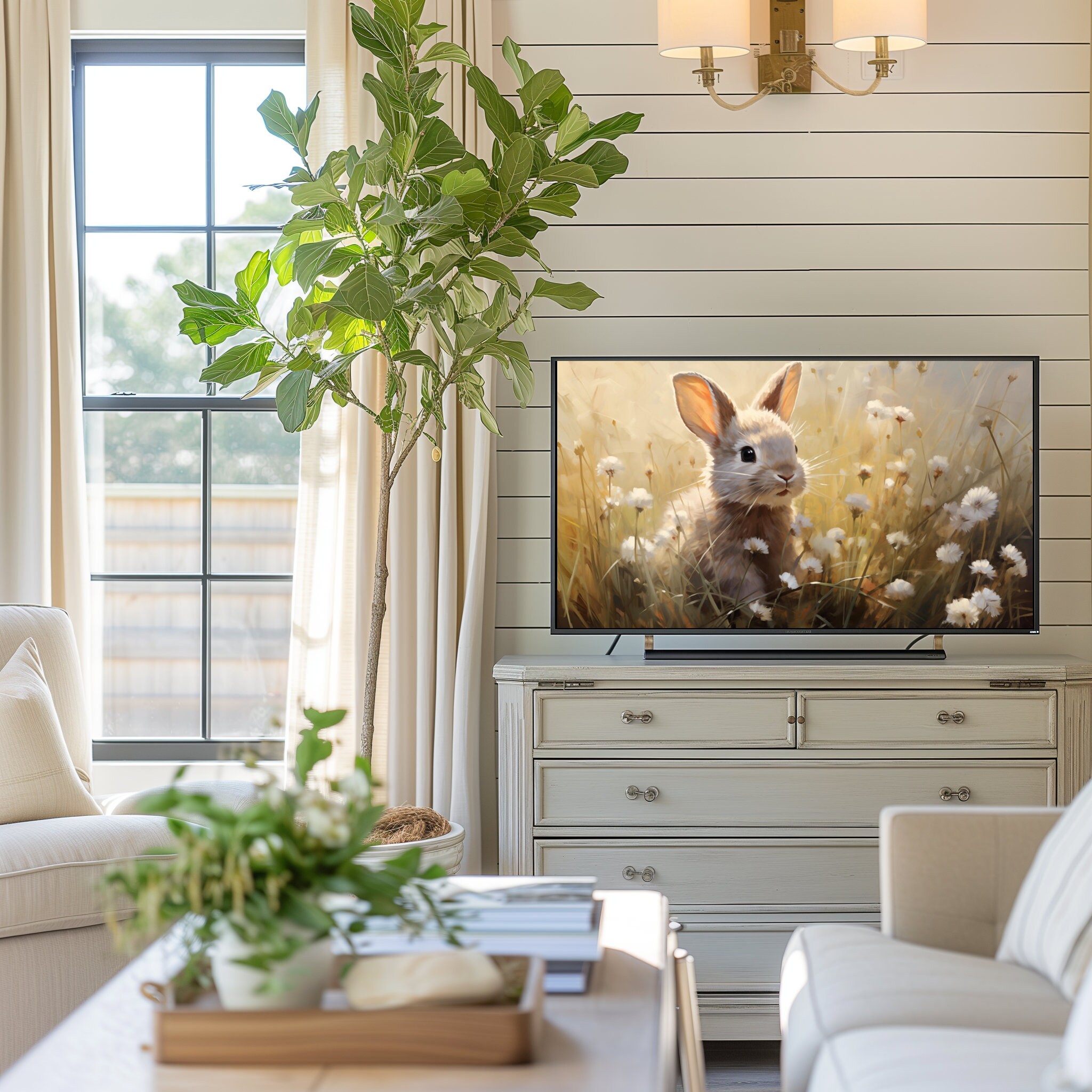 Spring Bunny Rabbit Samsung Frame TV Art, Easter Bunny Rabbit TV Art ...