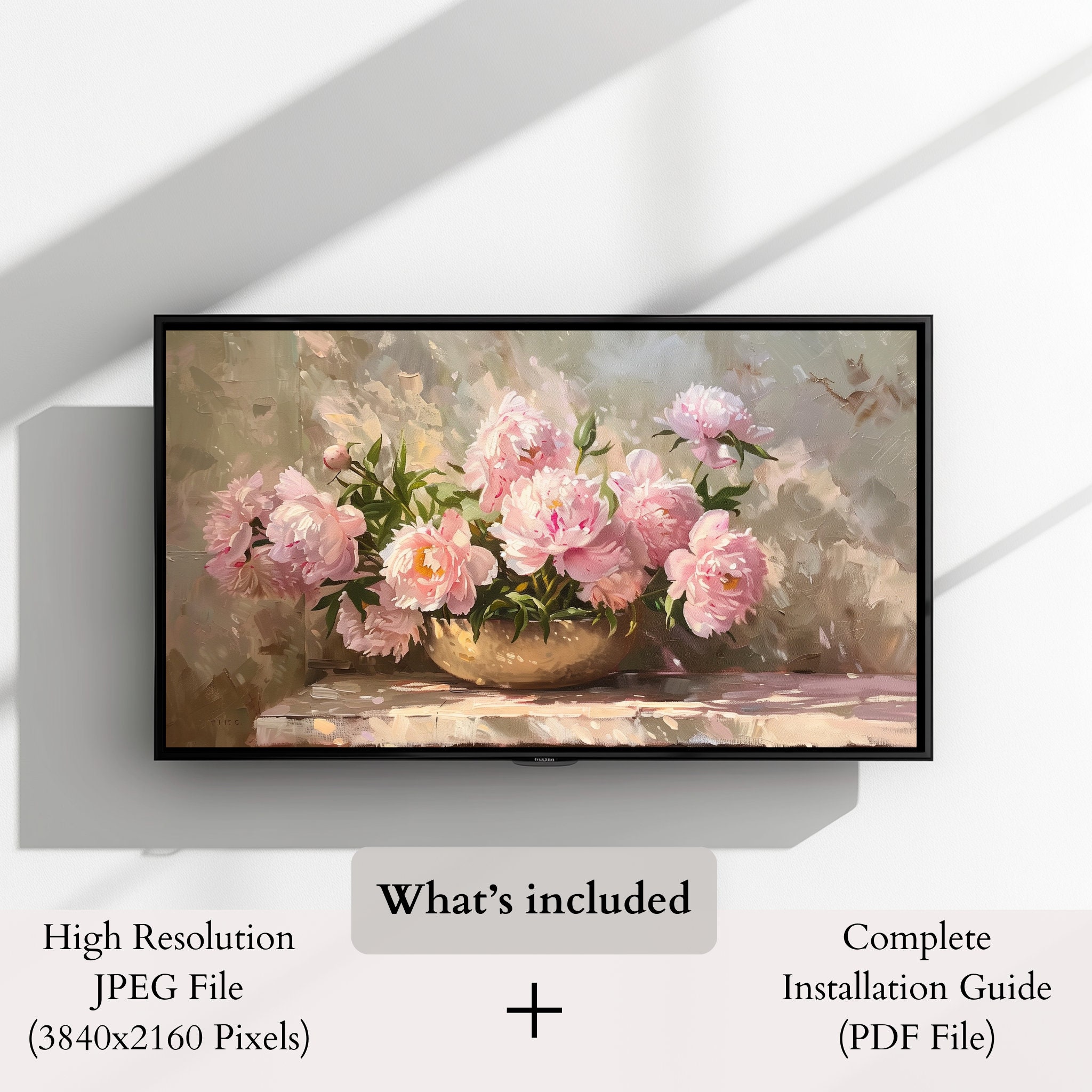 Peony Tv Art, Samsung Frame Tv Art, Peonies Wall Art, Botanical Wall ...
