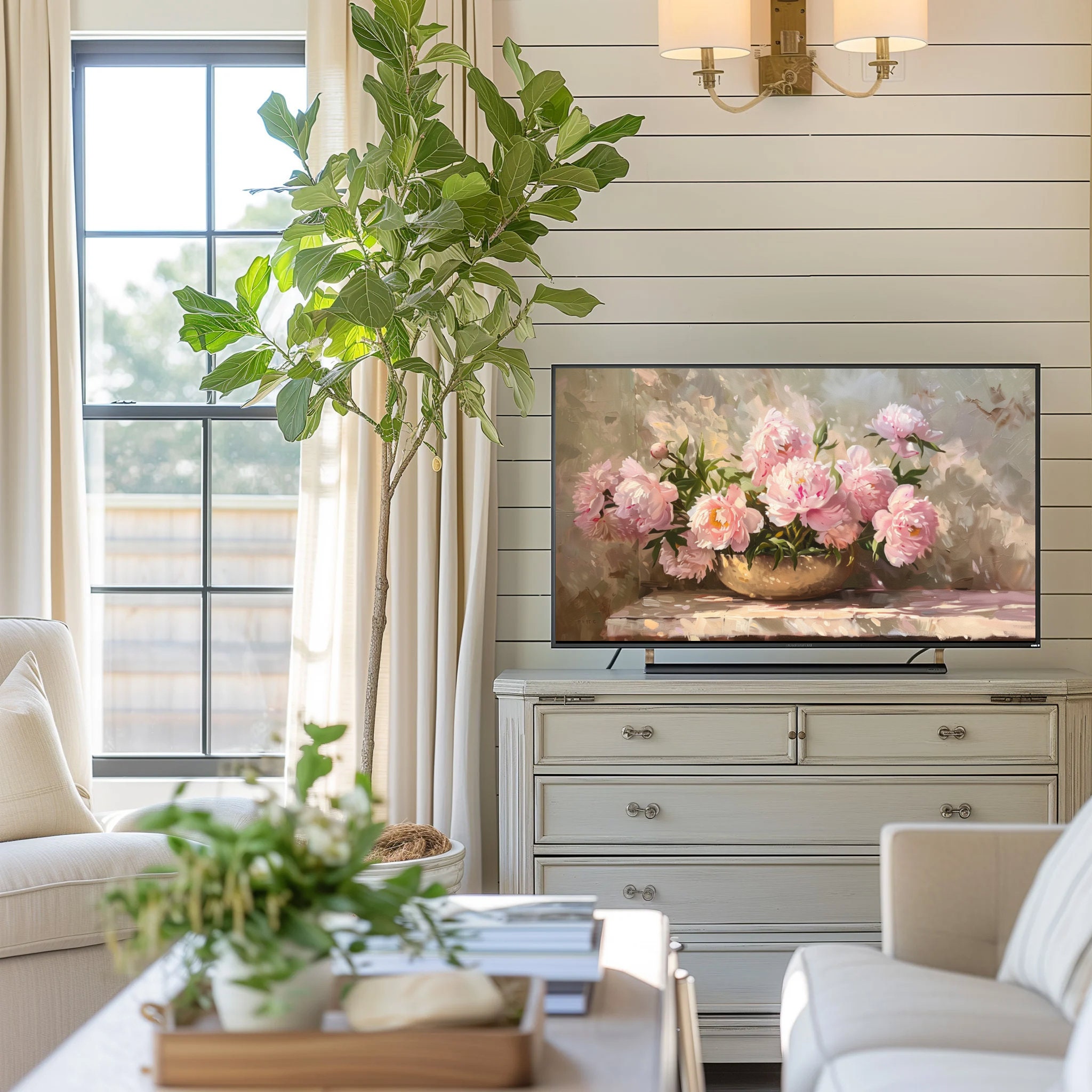 Peony Tv Art, Samsung Frame Tv Art, Peonies Wall Art, Botanical Wall ...