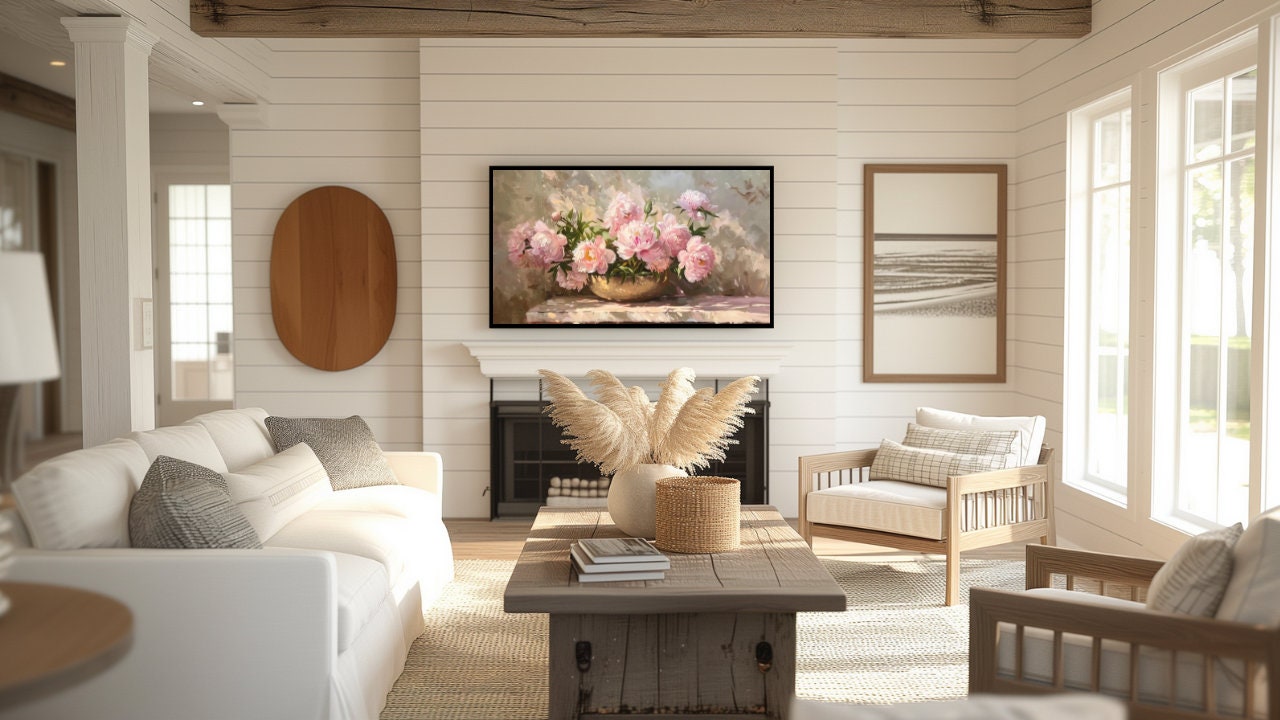 Peony Tv Art, Samsung Frame Tv Art, Peonies Wall Art, Botanical Wall ...