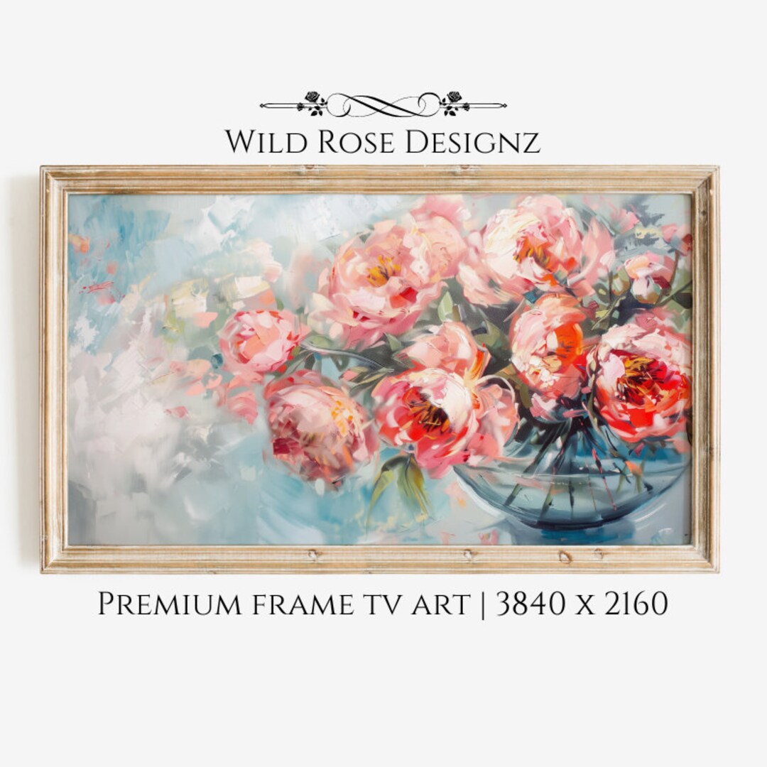 Peony Frame TV Art, Peonies Wall Art, Vintage Blush Pink Floral Still ...