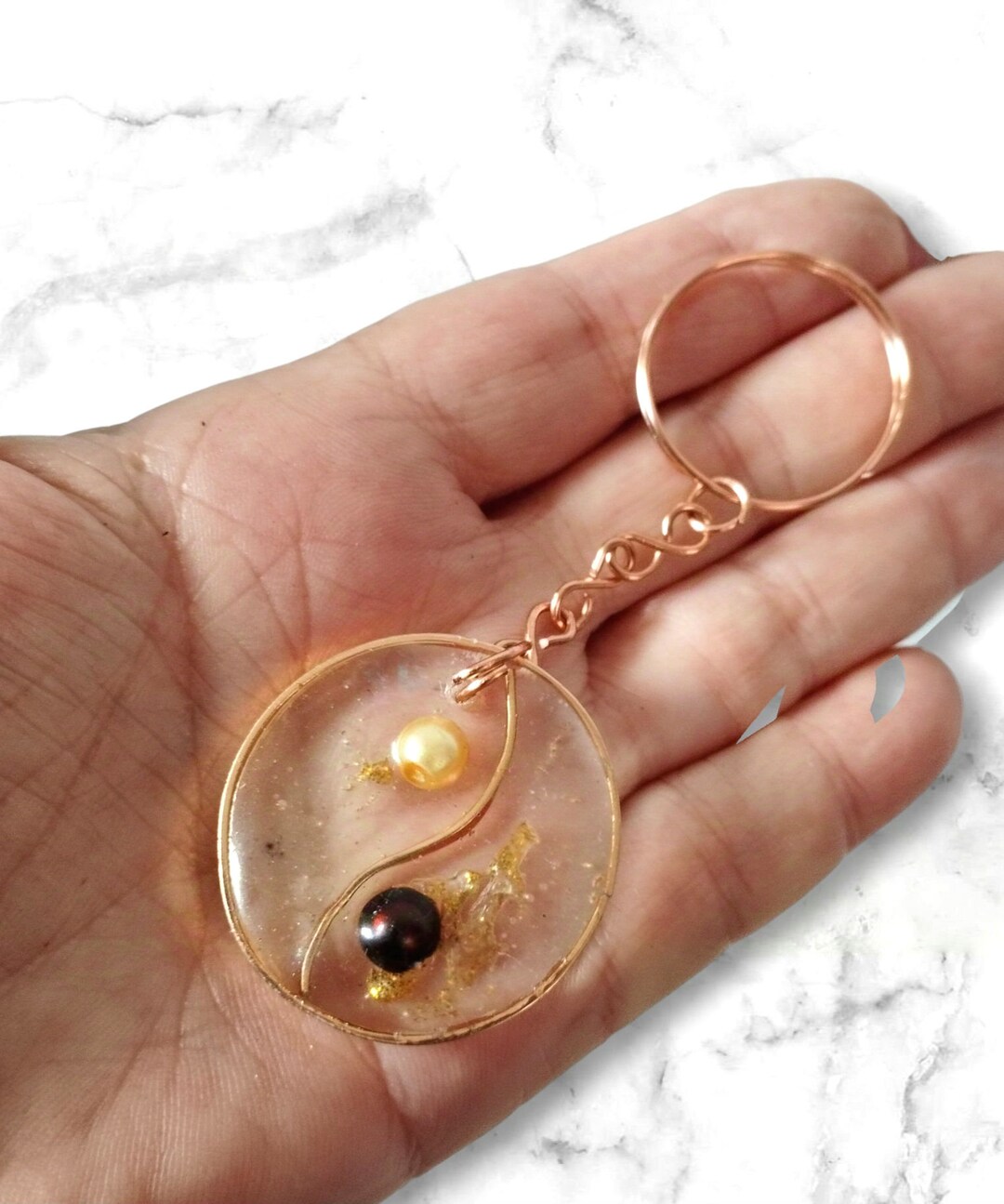 Yin Yang Key Charm, Rose Gold Wire, Resin Keepsake - Etsy