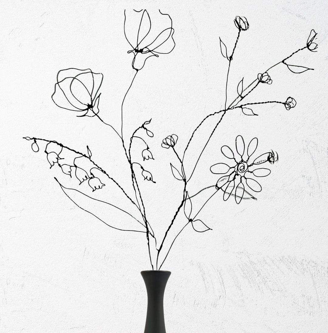 Wire Bouquet Wire Flower Bouquet Botanical Sculpture Spring Blooms ...