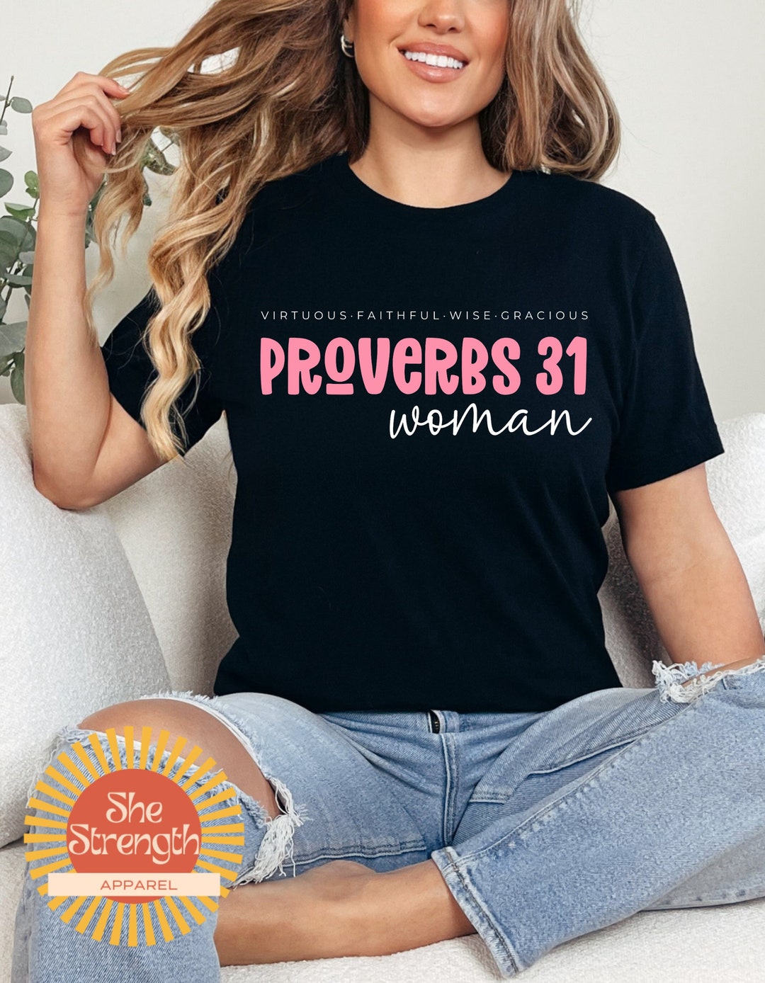 Proverbs 31 Virtuous Woman Black Tee, Bella Canvas T-shirt, Empowering Women's Shirt, Religious ...