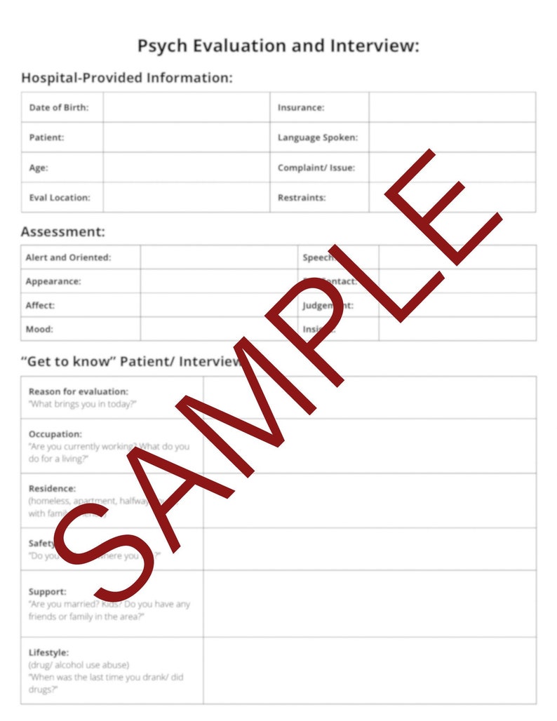 Psychiatric Evaluation/ Interview Template | DIGITAL DOWNLOAD | - Etsy