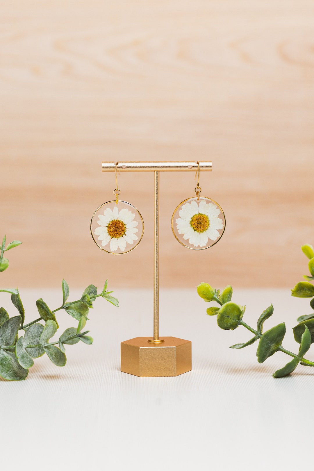 Real Daisy Earrings, 14k Gold Fill, Pressed Flower, Daisies, Floral ...