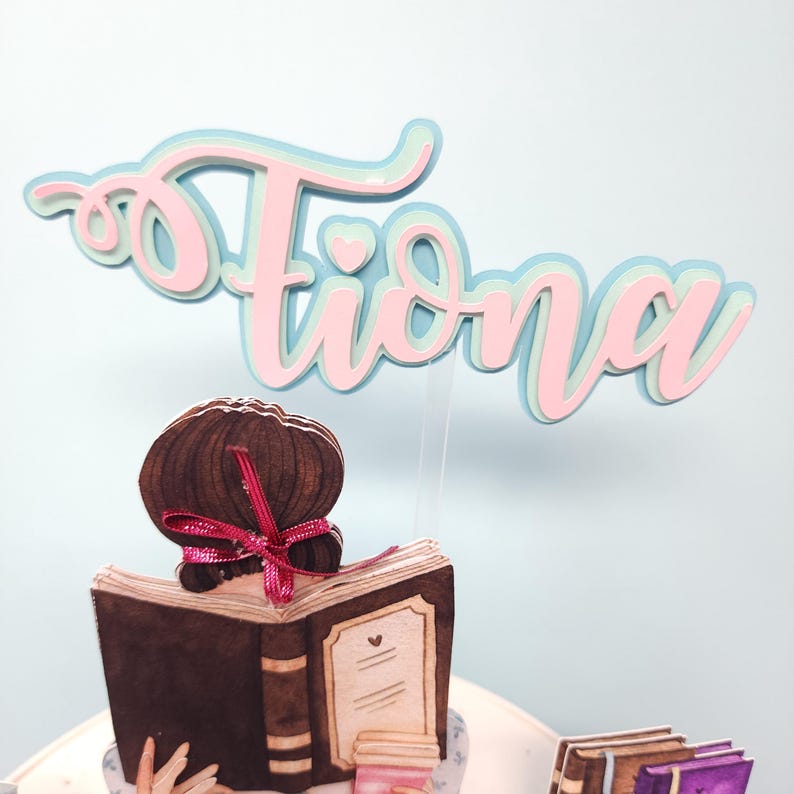 Girl Reading Cake Topper / I Love Books Cake Topper / Book Cake Topper ...