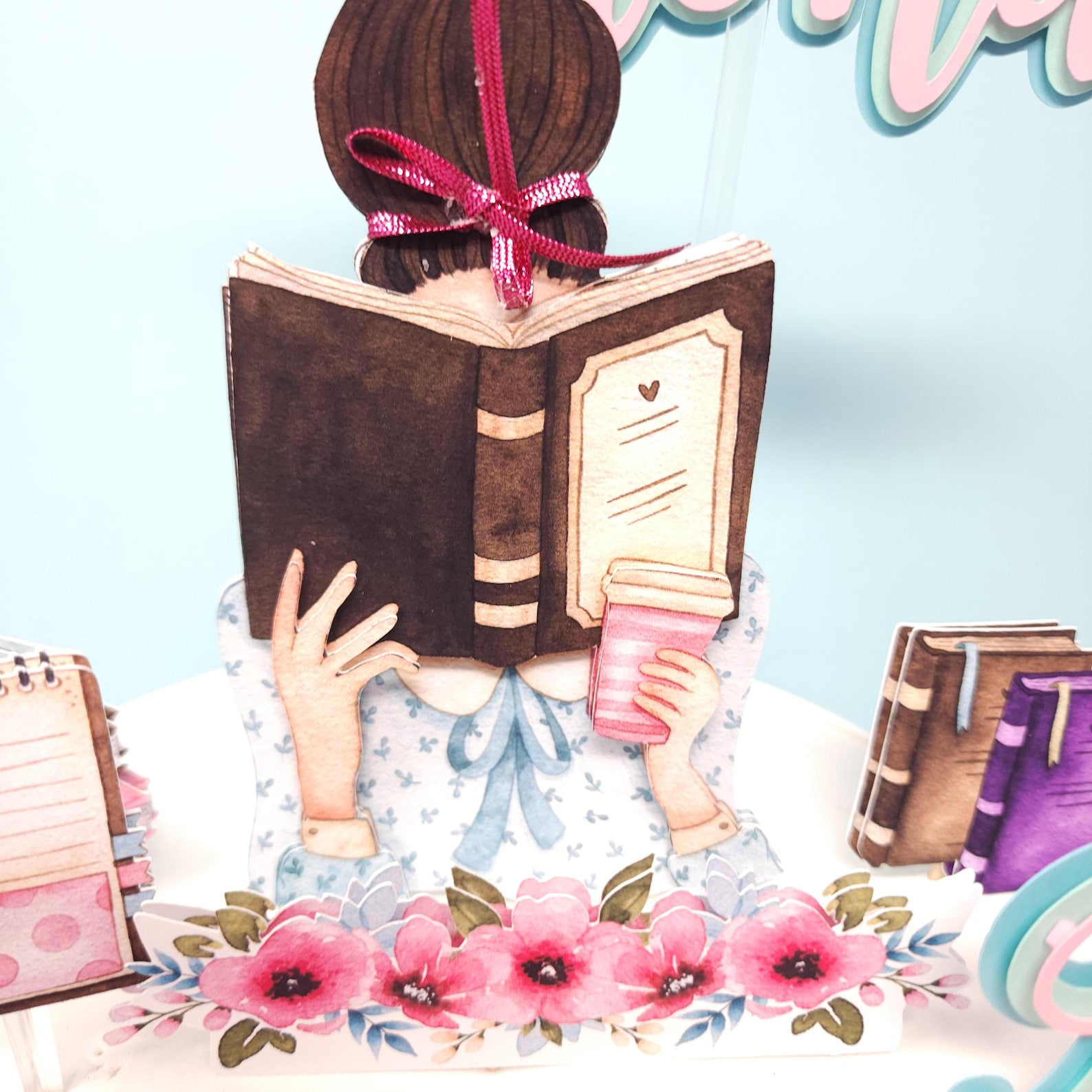 Girl Reading Cake Topper / I Love Books Cake Topper / Book Cake Topper ...