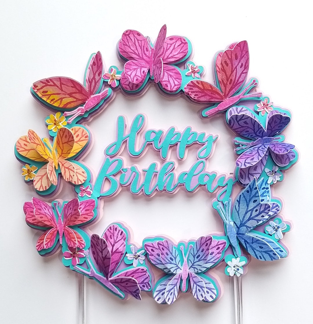 Topper de pastel de mariposas / Topper de pastel de feliz cumpleaños de ...